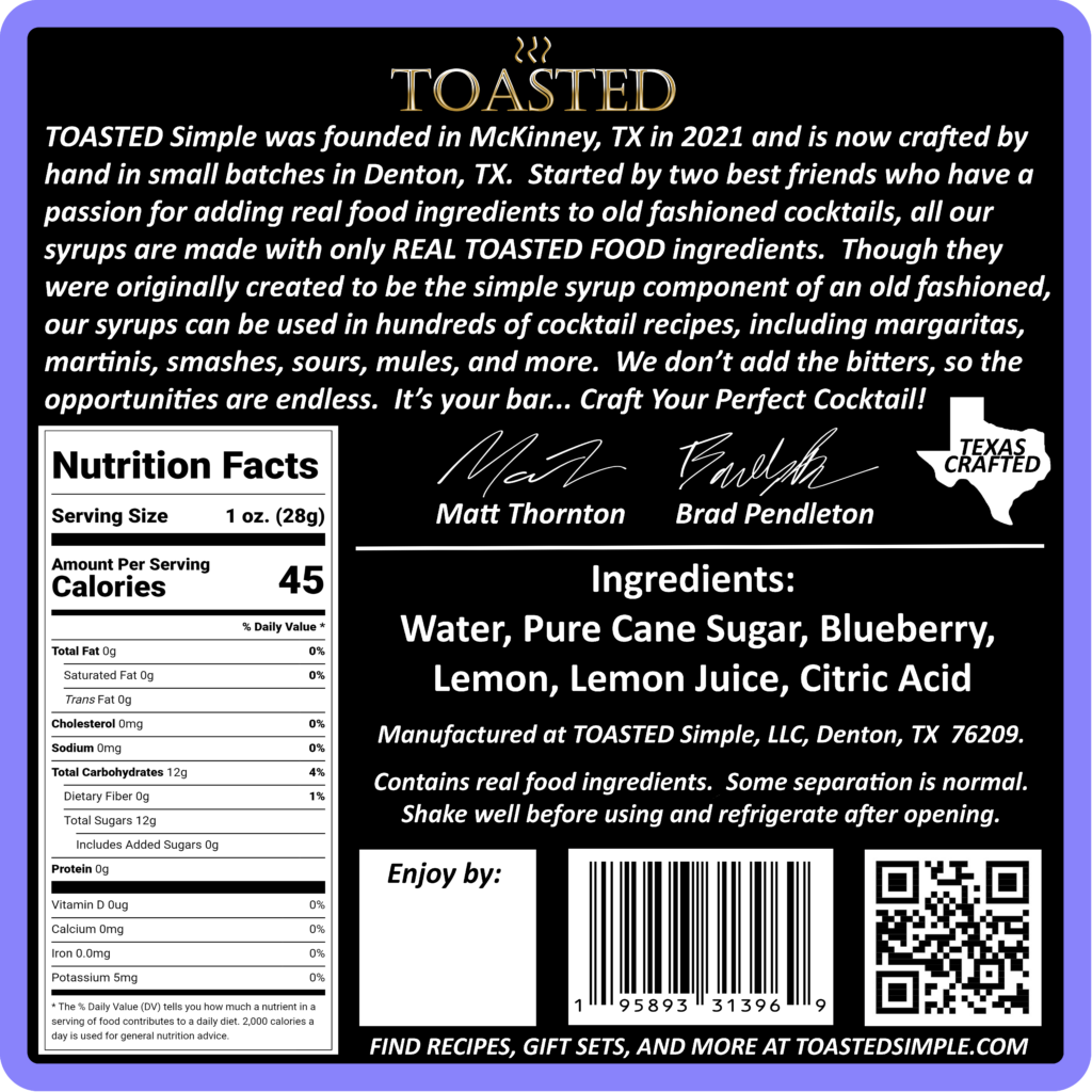 TOASTED Blueberry Lemon Small Batch Simple Syrup 375ml - Toasted Simple