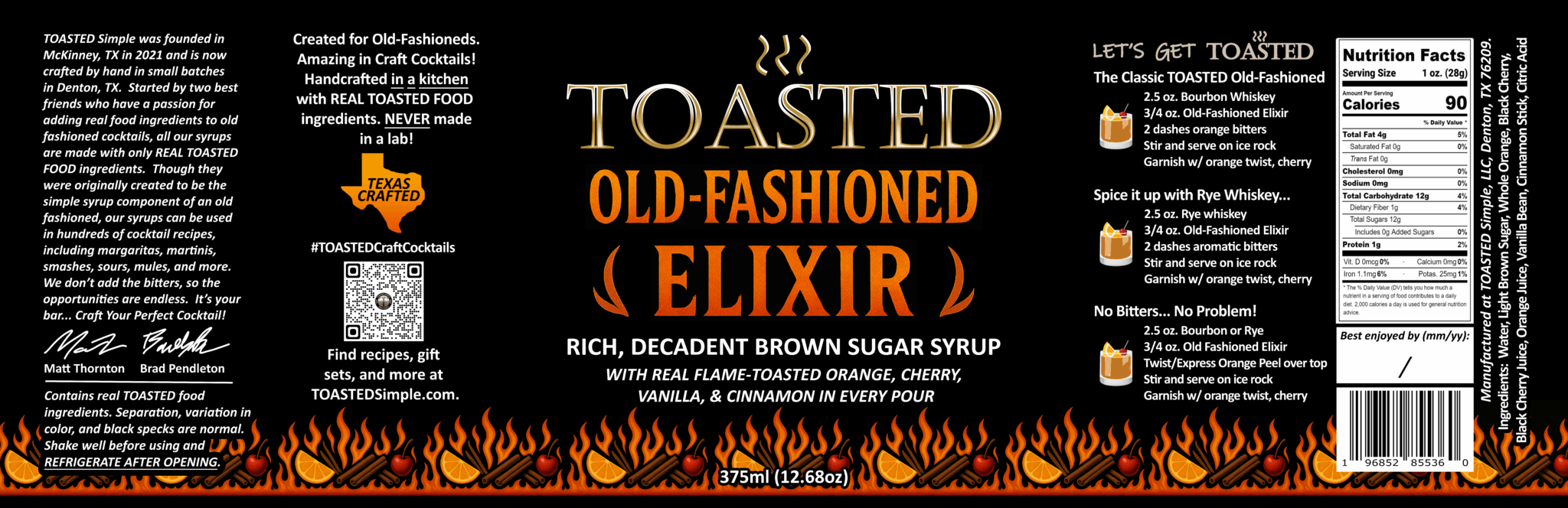 TOASTED Old Fashioned Elixir 375ml - a Rich, Decadent Brown Sugar Syrup ...